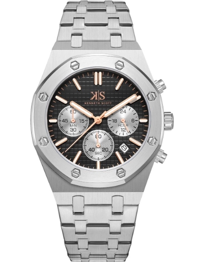 Kenneth Scott Men's Black Dial Mult Function Watch - K24112-SBSB